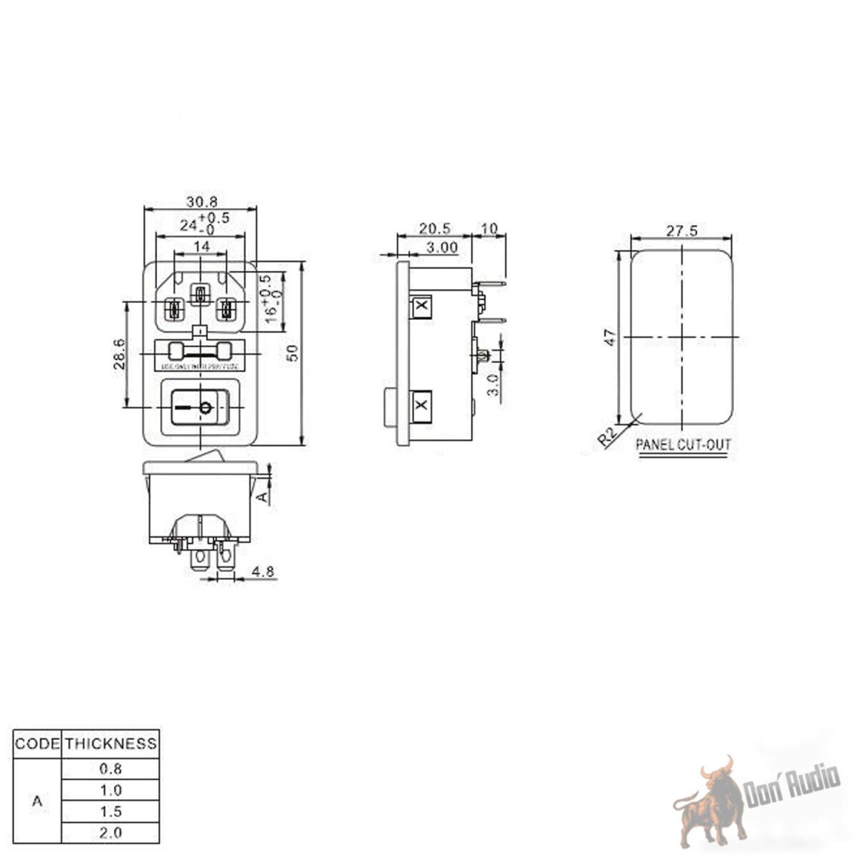 IEC iec power jack - chassis mount with 10a fuse holder, switch, DFS ...